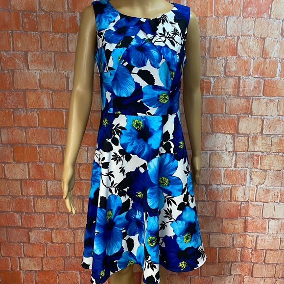 AB Studio | Dresses | Ab Studio Blue Floral Fit N Flare Dress | Poshmark